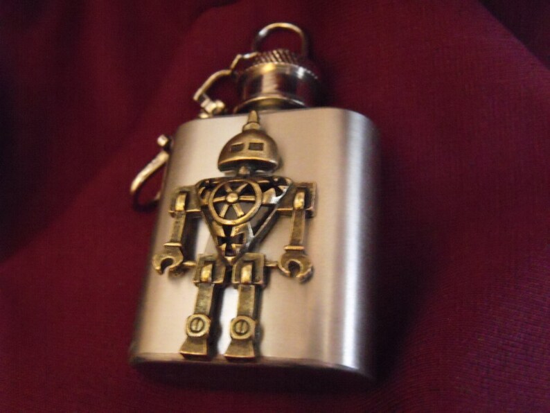 Flask Steampunk Robot Bronze Mini 1 Ounce Key Chain Mens - Etsy