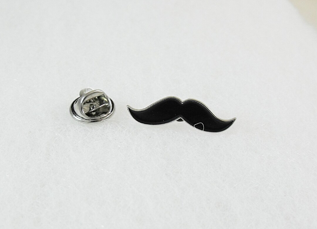 Tie Tack or Lapel Pin Small Silver and Black Enamel Mustache - Etsy