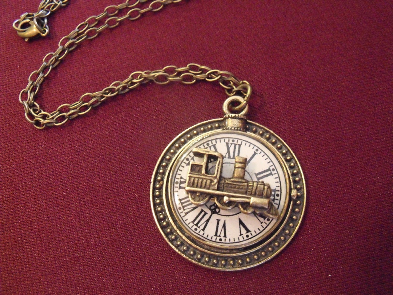 Bronze Pendant Necklace Steampunk Crazy Train Clock Face | Etsy