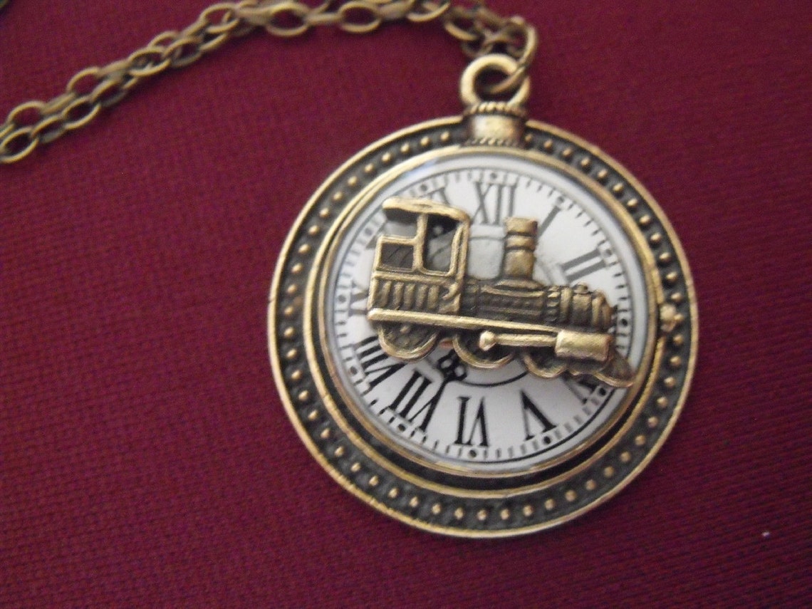 Bronze Pendant Necklace Steampunk Crazy Train Clock Face | Etsy