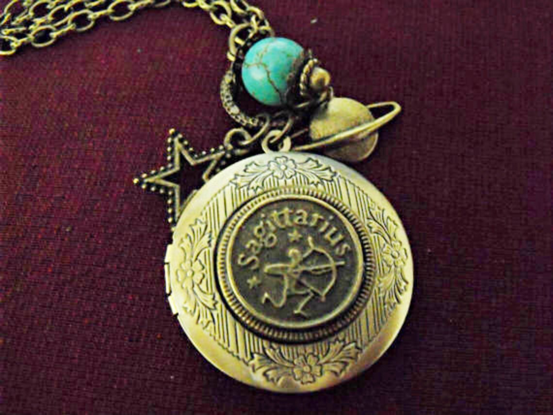 Bronze Locket Necklace Zodiac Symbol Sagittarius With | Etsy