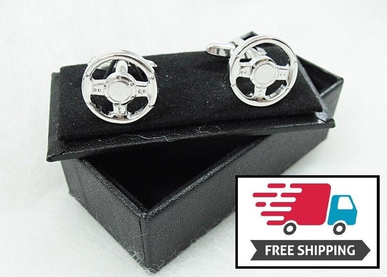 Mens Cufflinks Silver Sports Car Steering Wheel Cufflinks | Etsy