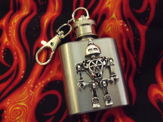 Flask Mini Keychain Steampunk SciFi Robot 1 ounce Mens | Etsy