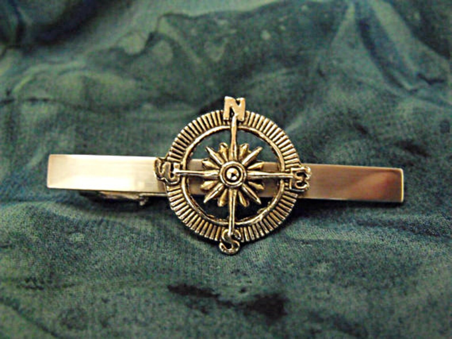 Tie Bar Tie Clip Mens Silver Nautical Compass Mens | Etsy