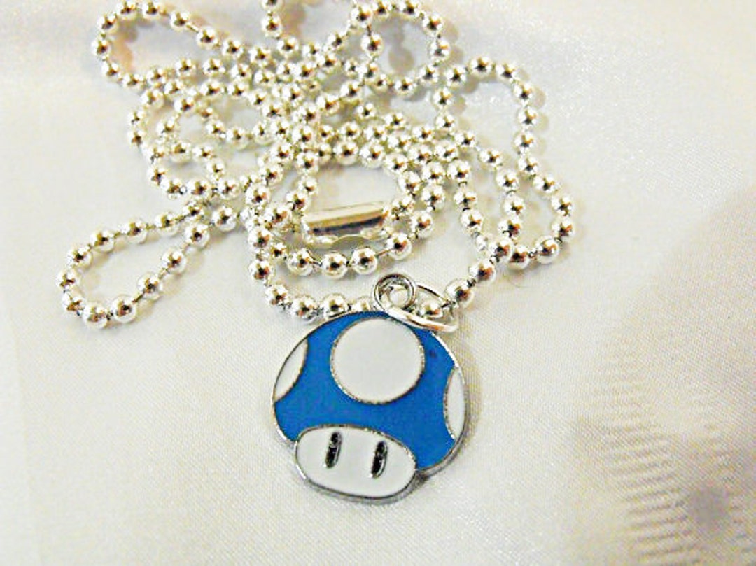 Silver Charm Necklace , Mario Brothers ONE UP Charm Blue Mens Womens ...
