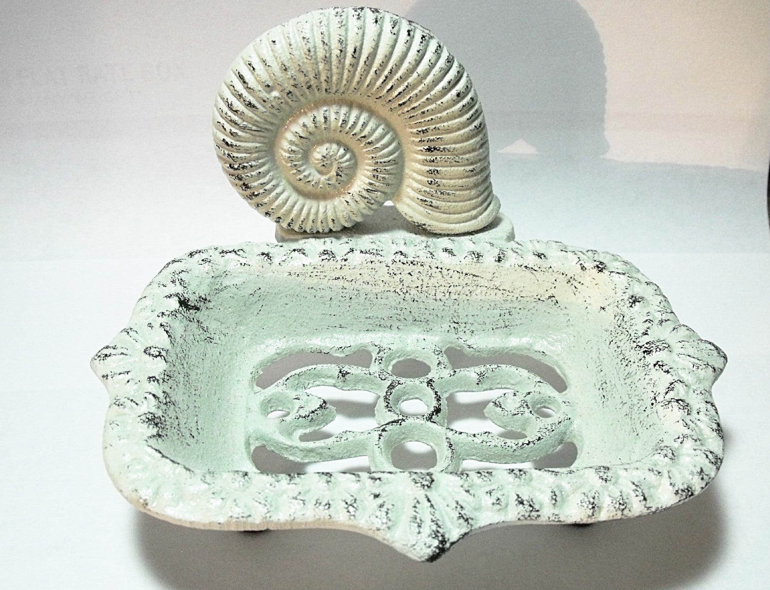 Nautical Soap Dish Fossil Shell Antiqued White Cast Iron | Etsy
