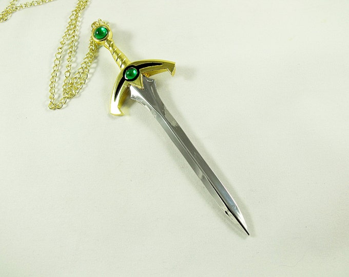 Sword Pendant Necklace, Video Game Pendant Silver and Gold Large Mens ...