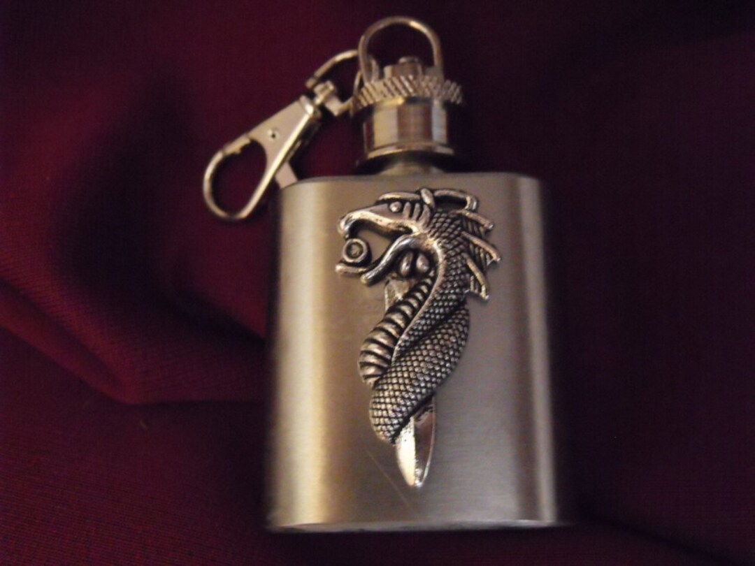 Flask Art Nouveau Silver Dragon Mini Keychain Flask 1 Ounce - Etsy