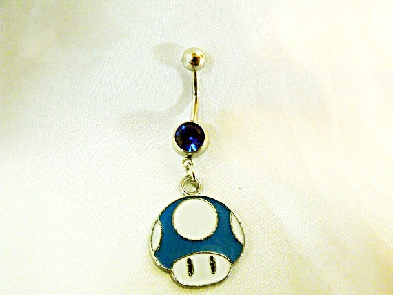 Belly Ring Blue Mushroom Head Video Game Womens Gift Handmade | Etsy