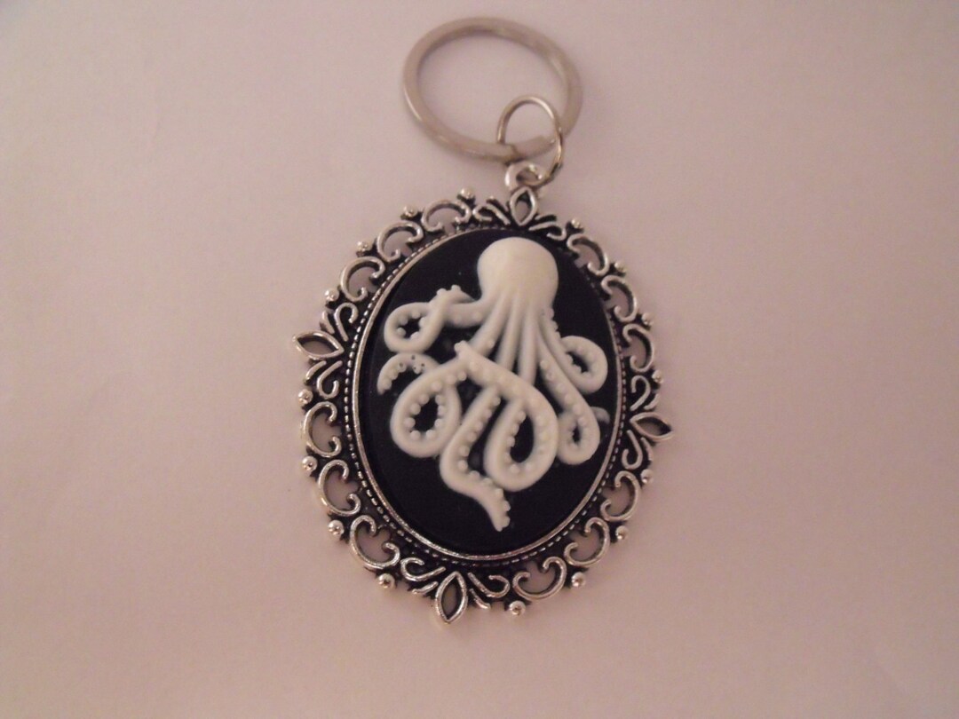Key Chain White Octopus Cameo Key Ring Mens Womens - Etsy