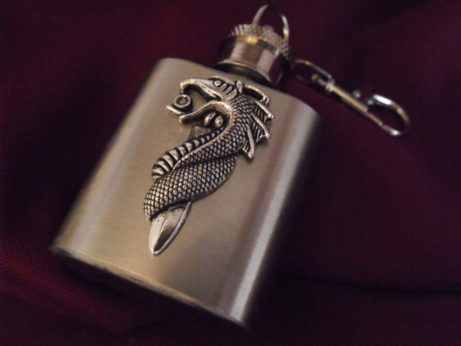 Flask Art Nouveau Silver Dragon Mini Keychain Flask 1 Ounce | Etsy
