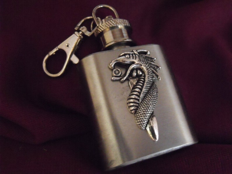 Flask Art Nouveau Silver Dragon Mini Keychain Flask 1 Ounce - Etsy