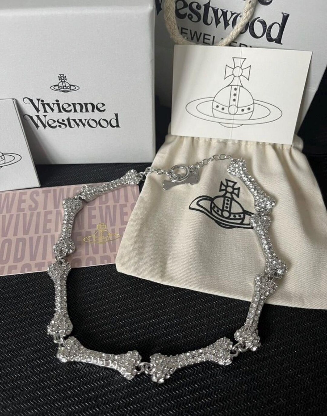 Crystal-embellished Bone Link Necklace – Silver Design With Sparkling ...