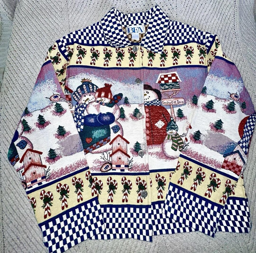 Vintage BFA Classics Women's Holiday Tapestry Jacket Snowman Size Large ...