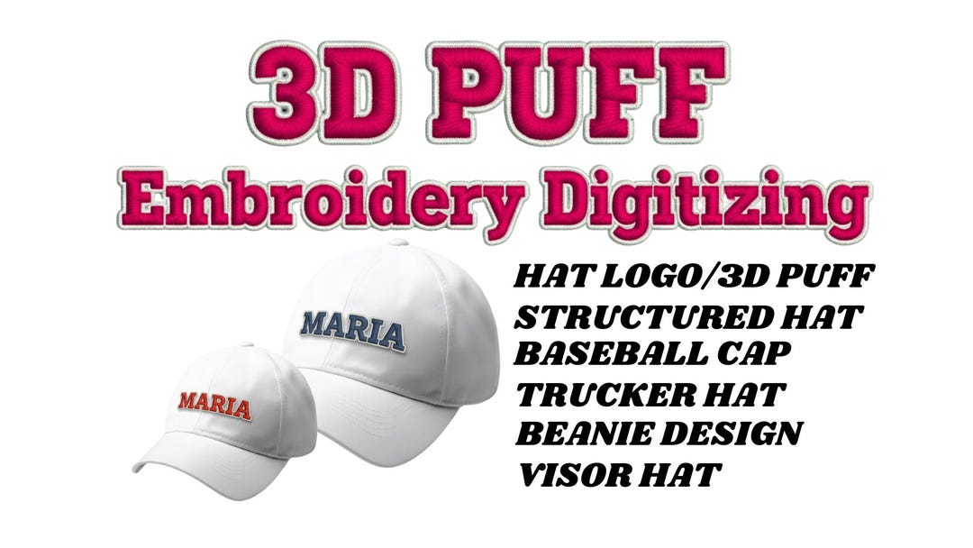Custom 3D Puff Embroidery Digitizing for Hats | Cap Logo Digitizing ...
