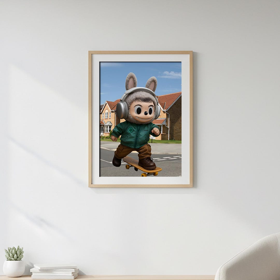 Labubu Style Skateboarder Headphones Hypebeast Digital Wall Art - Etsy