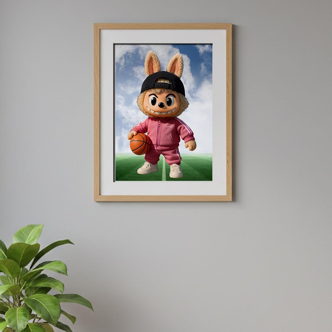 Labubu Basketball Art Print, Pink Tracksuit, Kawaii Style - Etsy