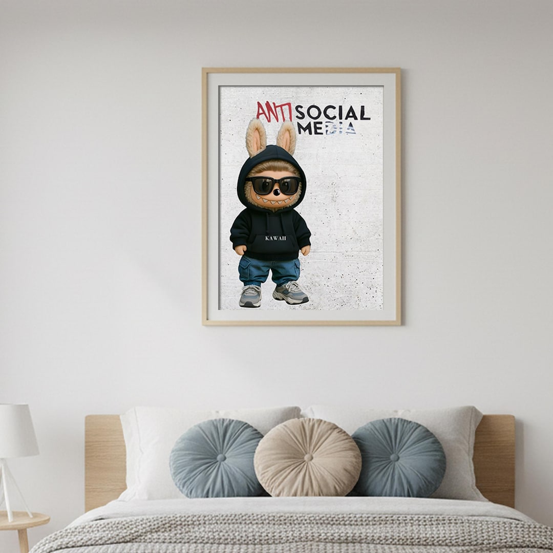 Labubu Anti Social Rebel Art Print, Hypebeast Graffiti (digital ...