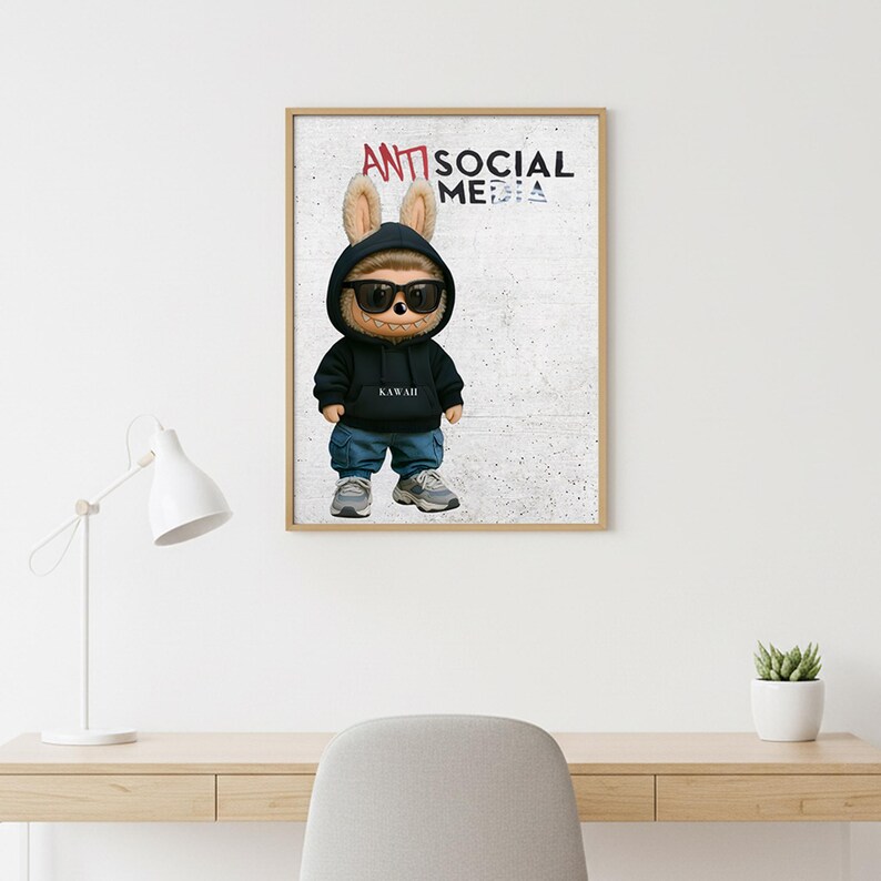 Labubu Anti Social Rebel Art Print, Hypebeast Graffiti (digital ...