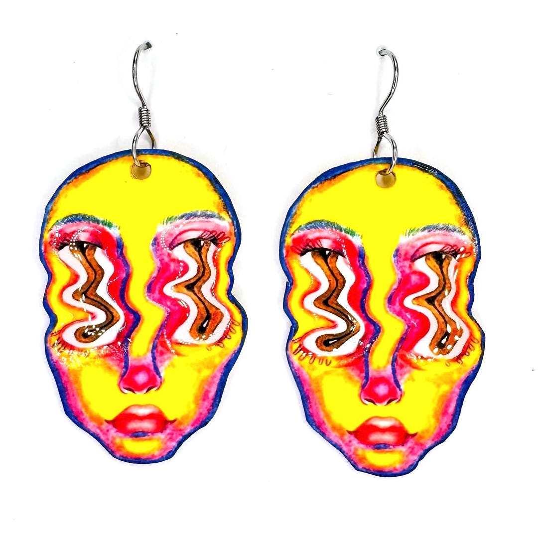 Psychedelic Melting Face Neon Art Dangle Earrings - Etsy