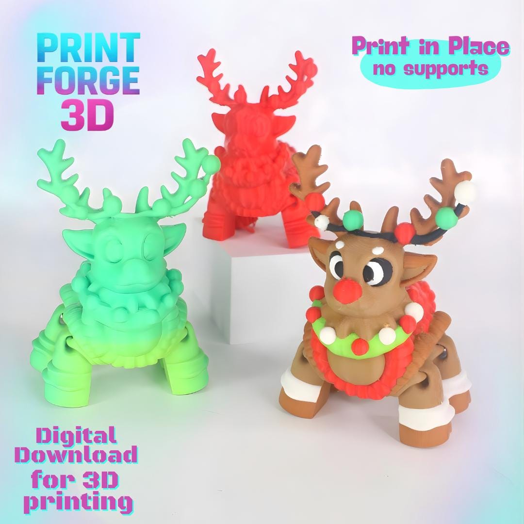 Flexi Christmas Reindeer STL | Print-in-place No Supports - Etsy