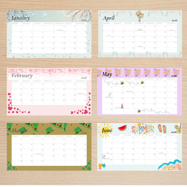 2026 Printable Calendar, Editable Template, School & Office (digital ...