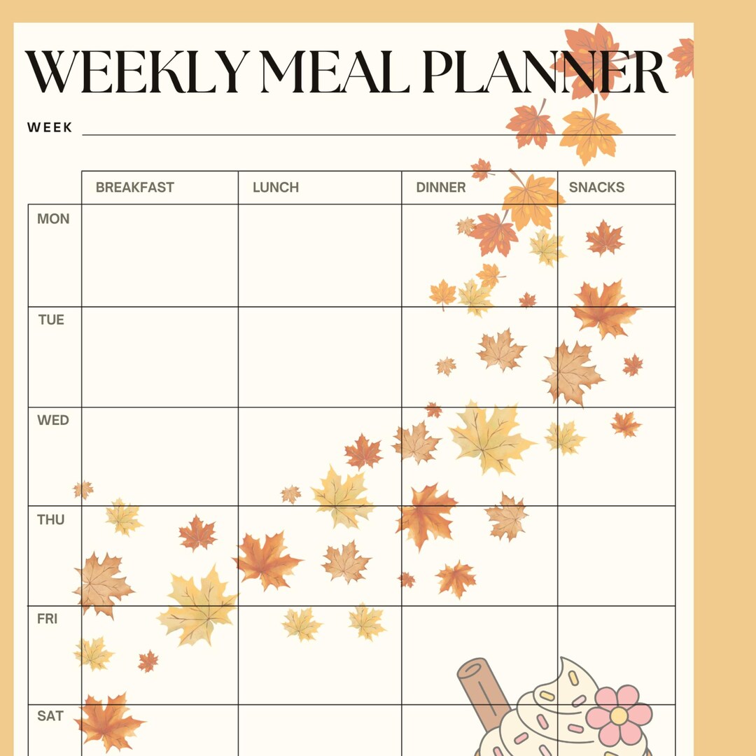 November Meal Planner, Weekly Family Menu (printable PDF) - Etsy