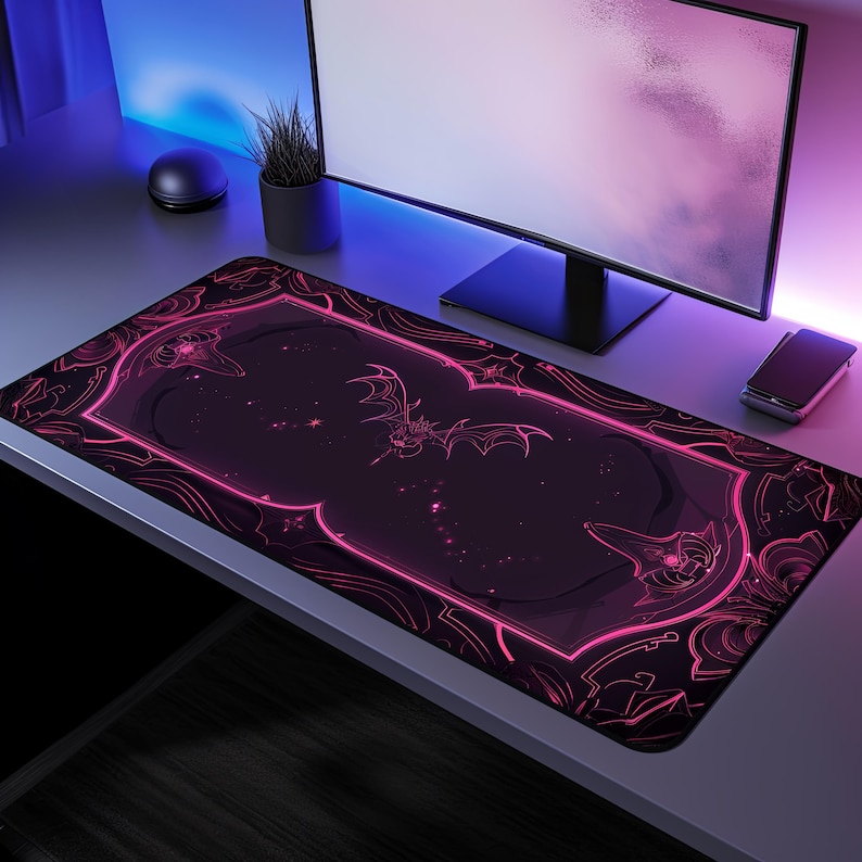 Neon Kawaii Demonwing Desk Mat, Pastel Goth Gaming Mouse Pad XL, Anime ...