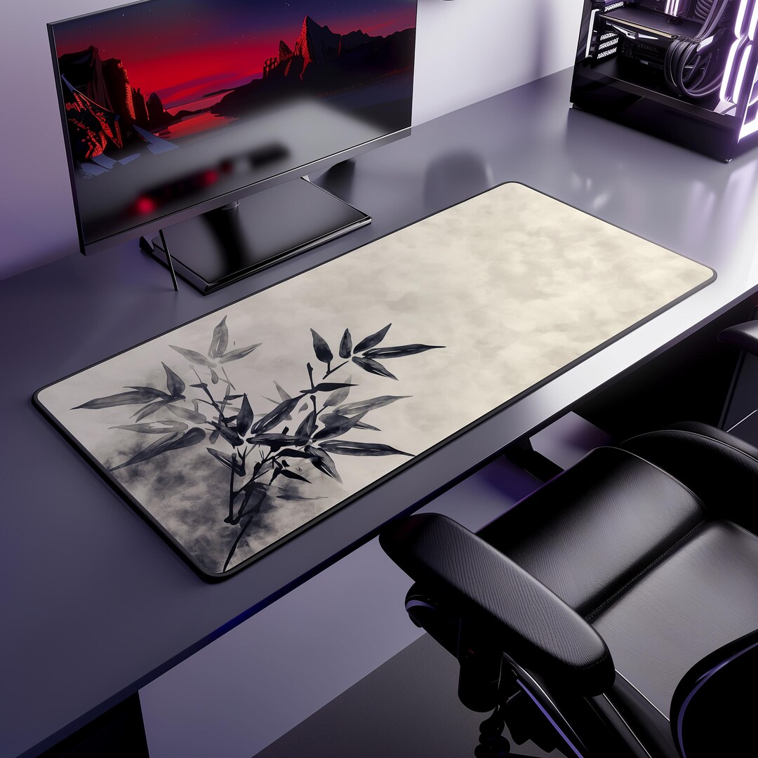 Japanese Bamboo Desk Mat, Aesthetic Desk Pad, Zen Botanical Mouse Pad ...