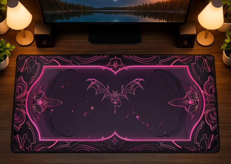 Neon Kawaii Demonwing Desk Mat, Pastel Goth Gaming Mouse Pad XL, Anime ...