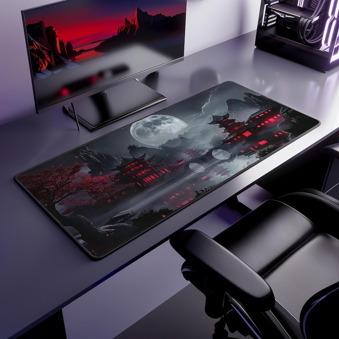 Japanese Dark Fantasy Desk Mat | Anime Landscape Mouse Pad | Gaming ...