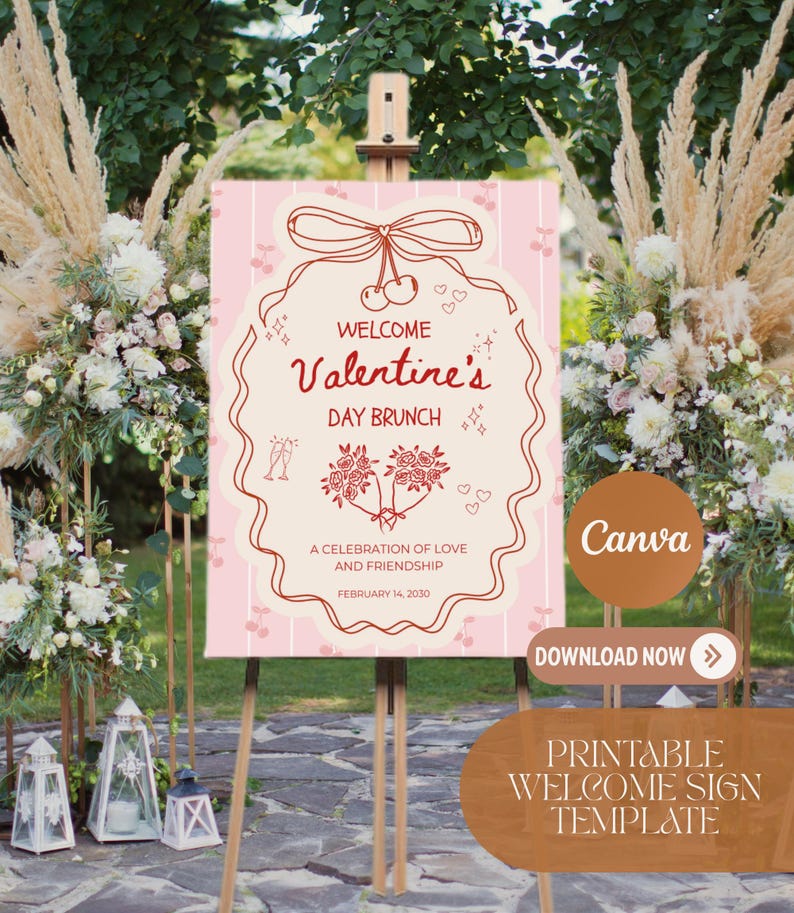 Valentine's Brunch Welcome Sign, Galentines Whimsical Party Decor ...