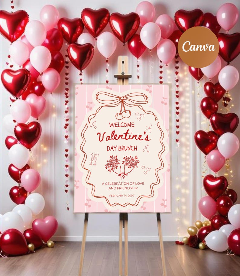 Valentine's Brunch Welcome Sign, Galentines Whimsical Party Decor ...