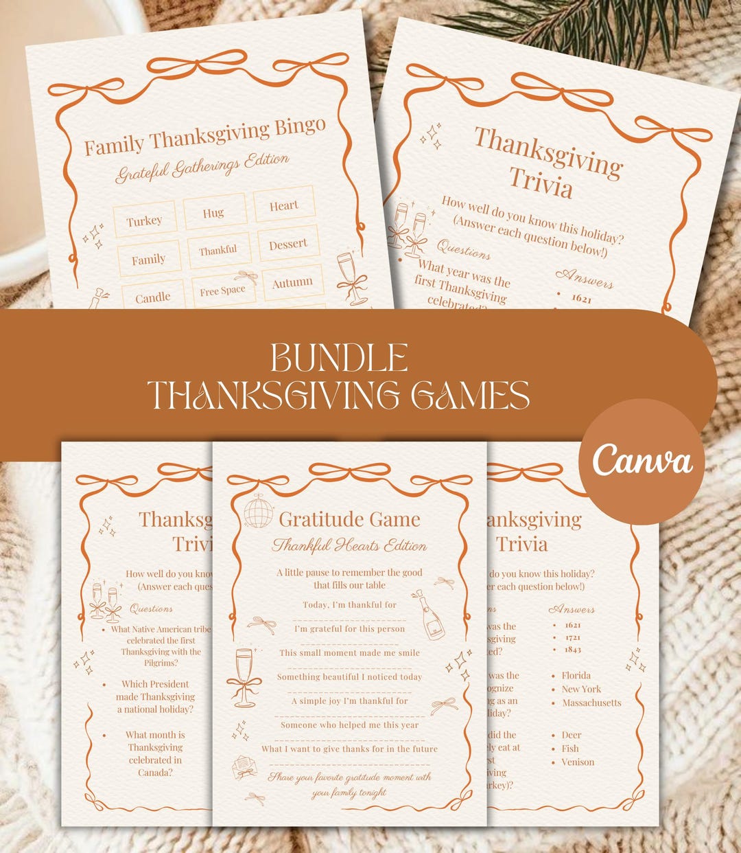 Thanksgiving Dinner Games, Family Bingo, Holiday Trivia, and Gratitude ...
