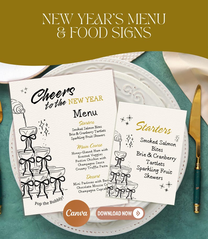 New Year's Eve Dinner Menu Template, Elegant and Cozy Decorations for ...