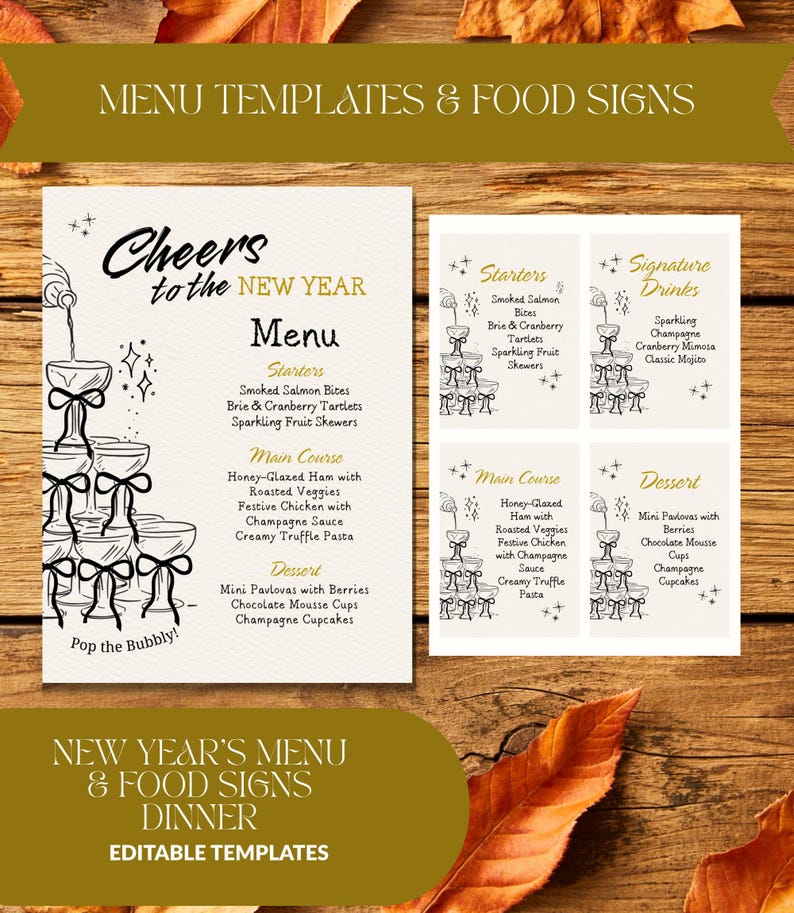New Year's Eve Dinner Menu Template, Elegant and Cozy Decorations for ...