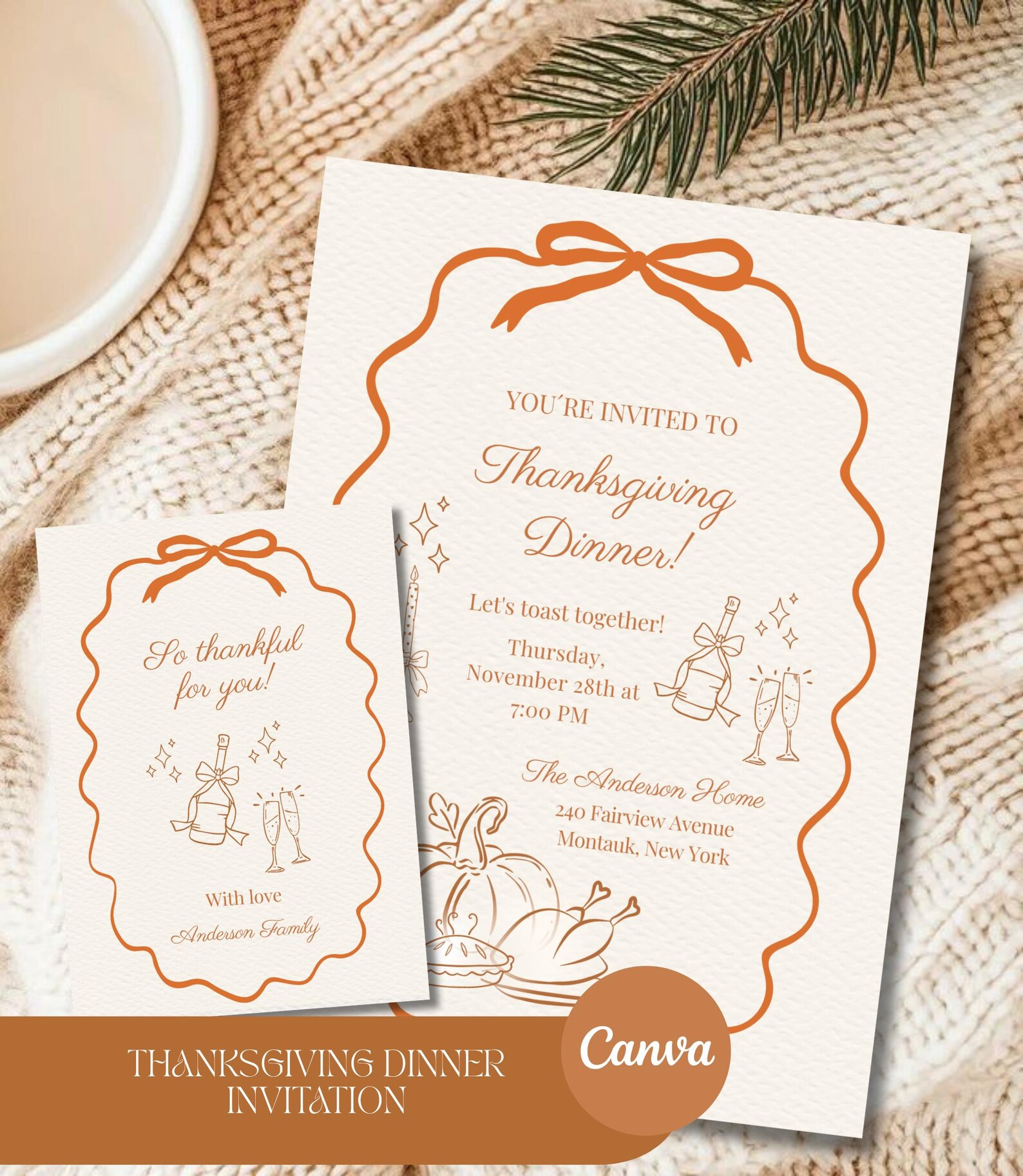 Friendsgiving Dinner Invitation | Hand-drawn Thanksgiving Invite | Cozy ...