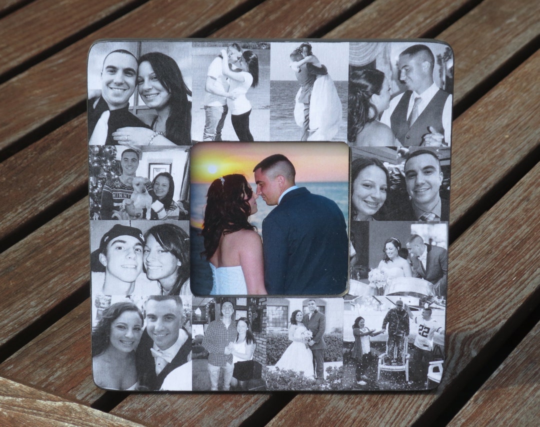 Engagement Collage Picture Frame, Custom Wedding Collage Frame, Unique ...