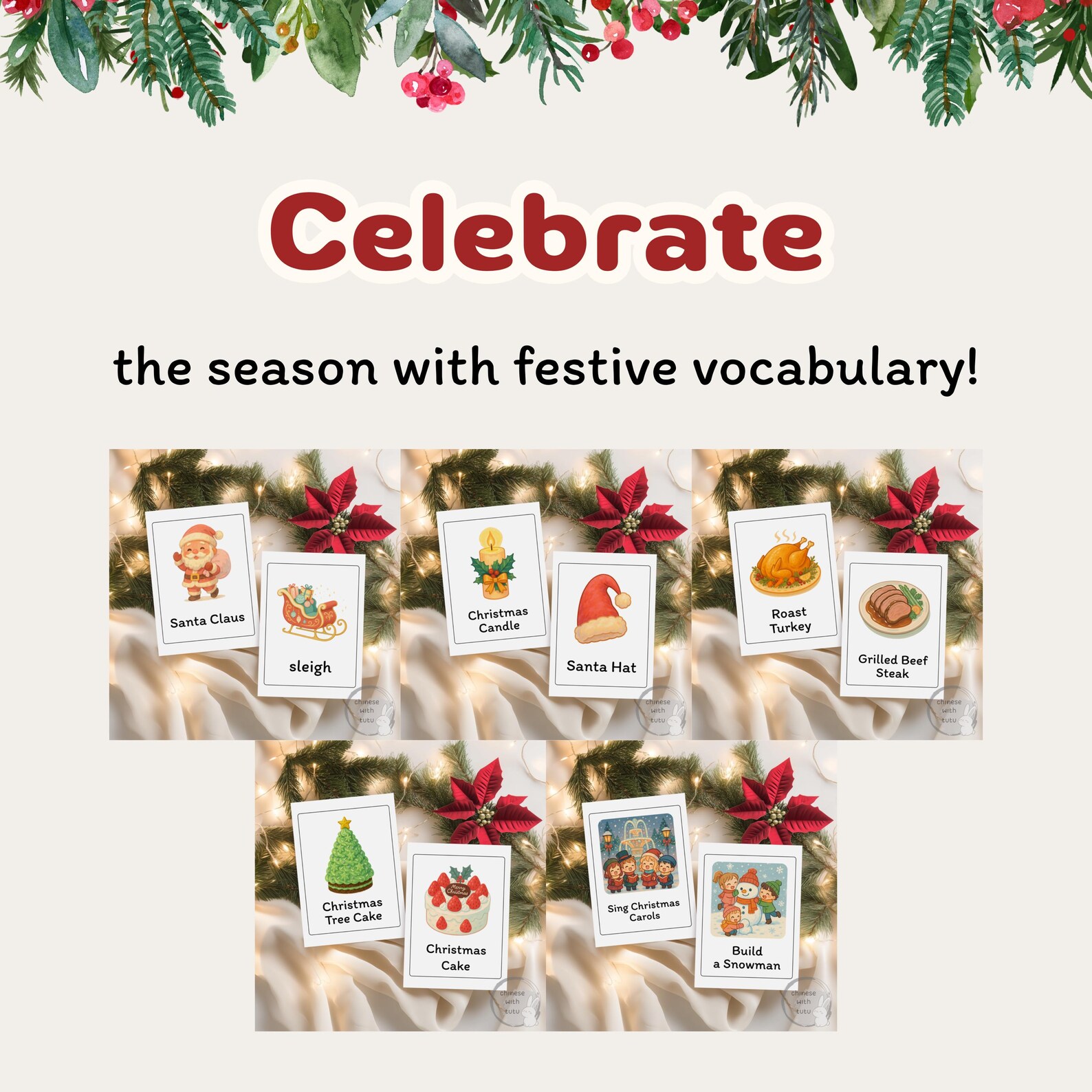 Christmas Flashcards Bundle for Kids - Holiday Vocabulary Cards, ESL ...