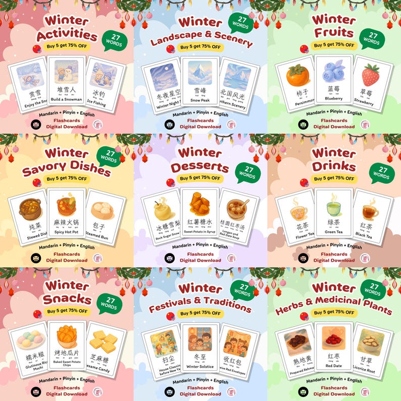 Christmas Winter Mandarin Flashcards • ESL Learning (digital Download ...