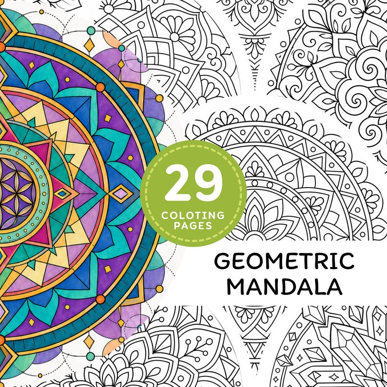 Geometric Mandala Coloring Pages for Adults Printable PDF, Sacred ...