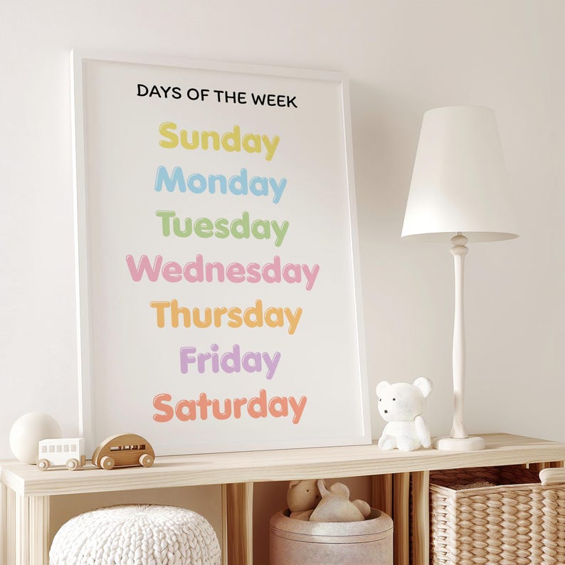 Days of the Week Printable for Kids, Preschool Learning Poster, English ...