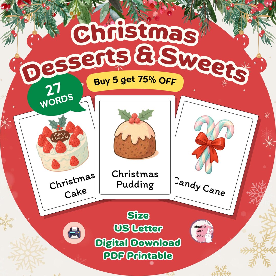 Christmas Desserts & Sweets Flashcards – 27 Printable Vocabulary Cards ...