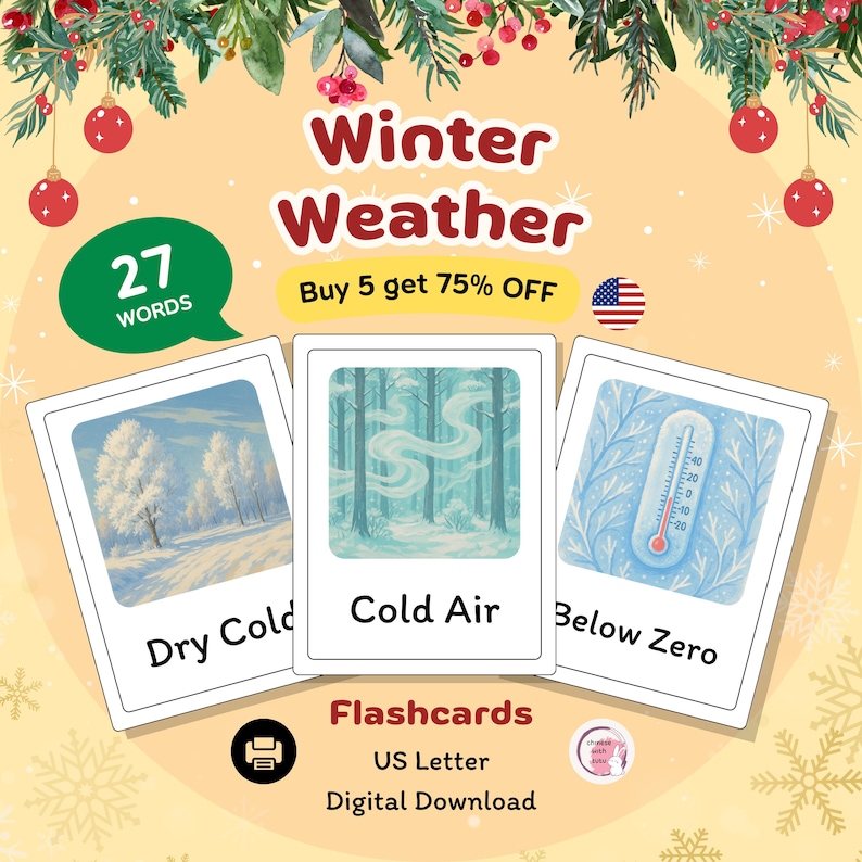 Winter Weather Flashcards – 27 Vocabulary Cards, US Letter (printable ...
