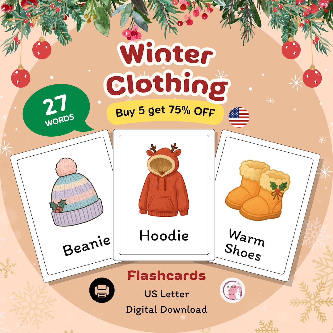Winter Clothing Flashcards – ESL Learning, US Letter (digital Download ...