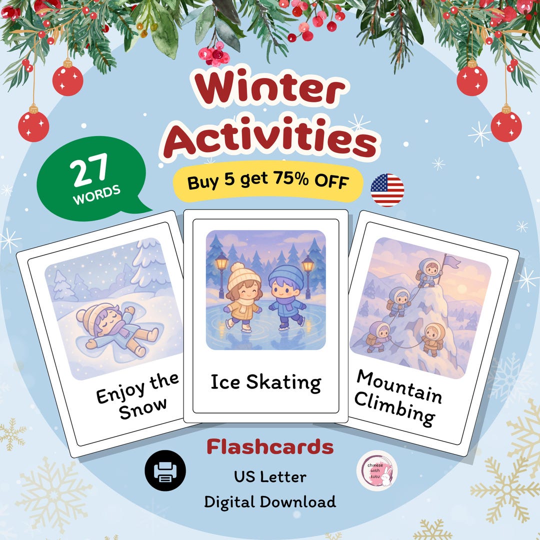 Winter Activities Flashcards – Snow Themed Learning (digital Download ...
