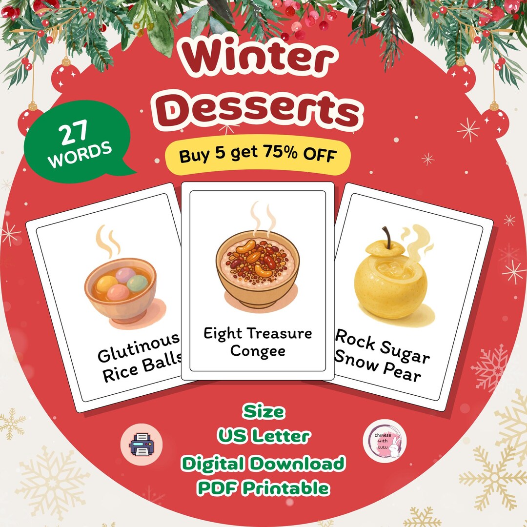 Winter Dessert Flashcards for Kids Printable | 27 Cozy Asian Treats ...