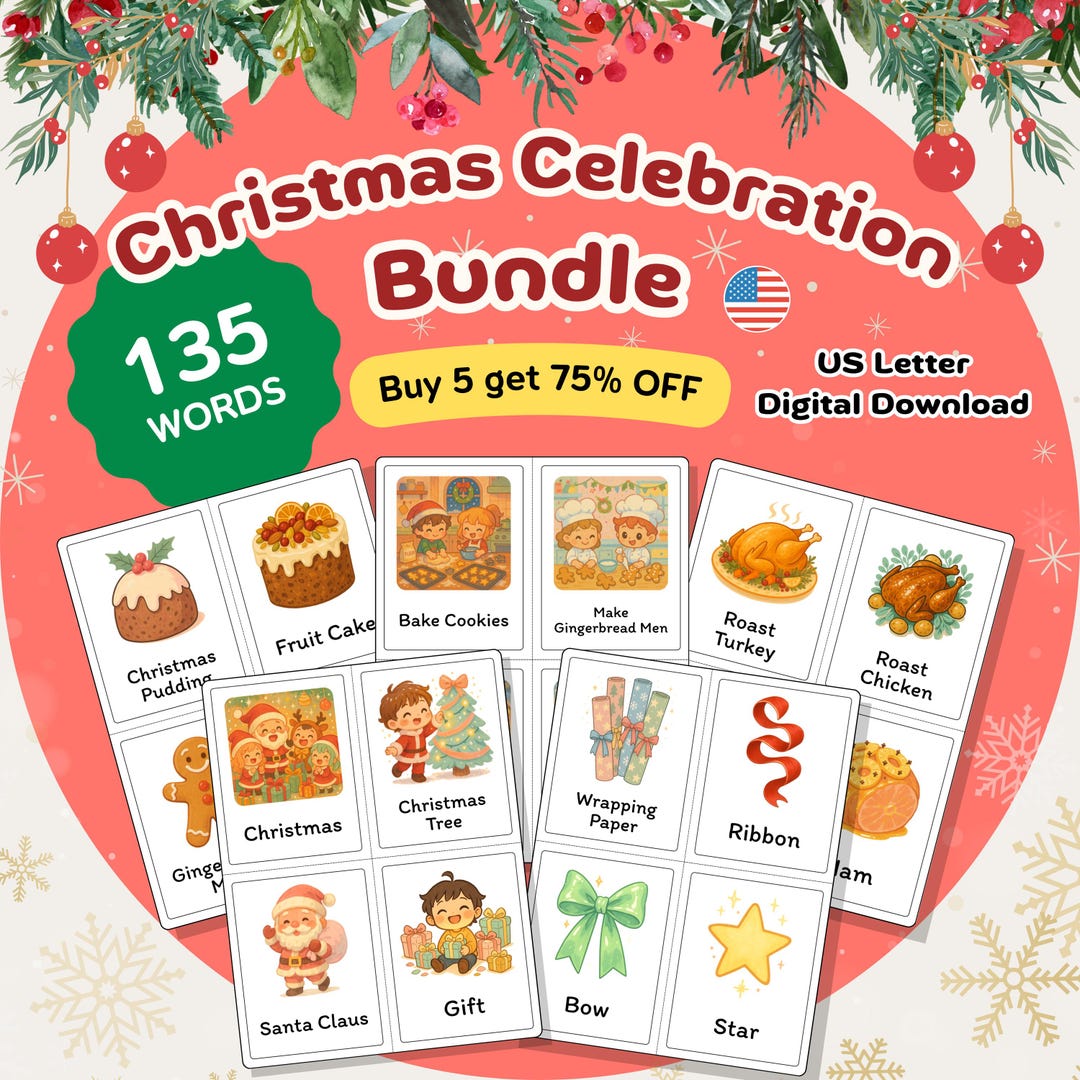 Christmas Flashcards Bundle – Holiday Vocabulary ESL Printables (US ...