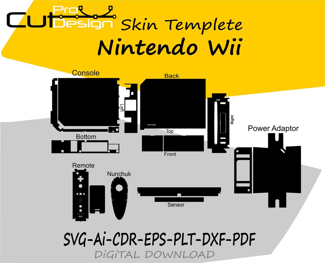 Nintendo Wii Skin Vector Template File Skin Die Cut Layout - Nintendo ...