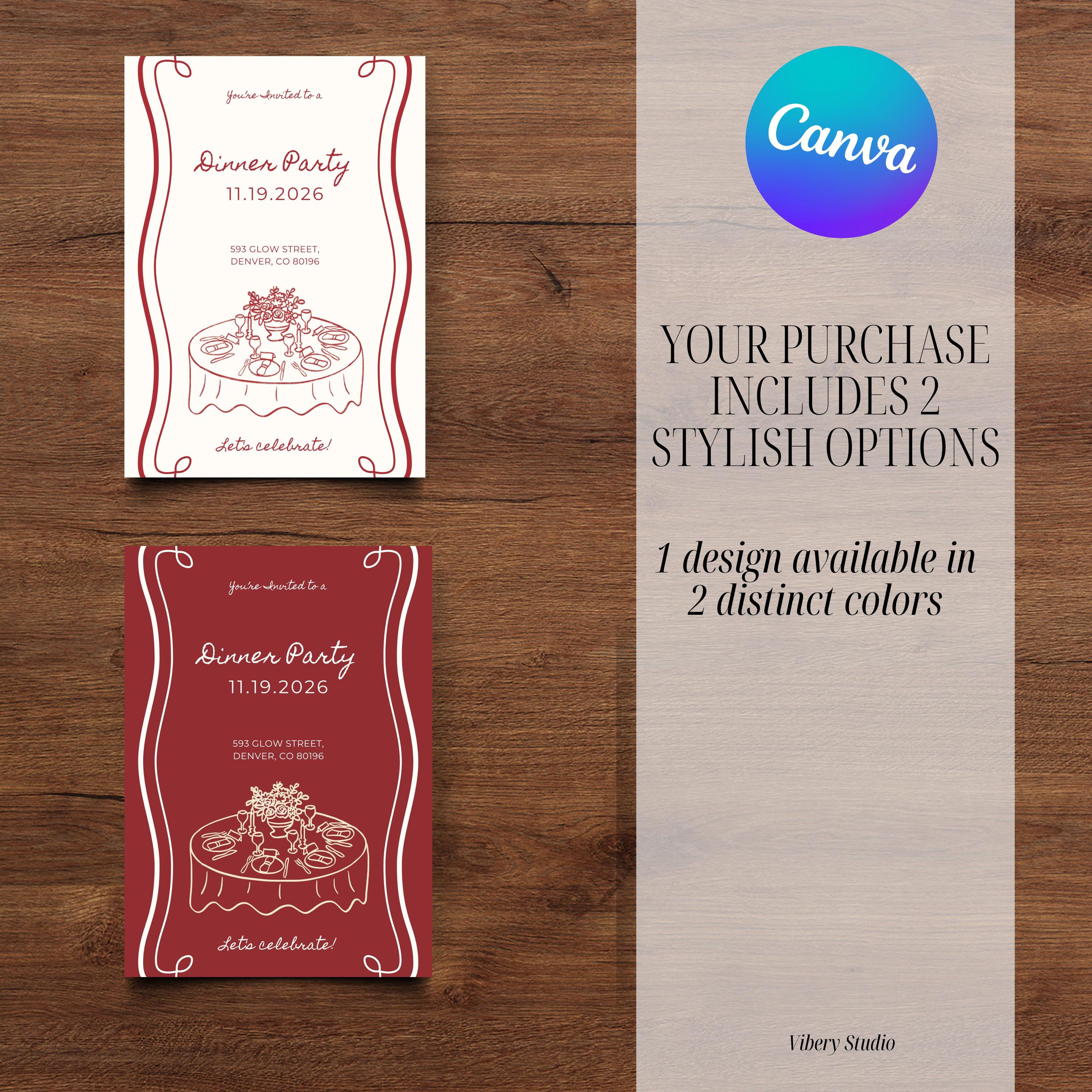 Dinner Party Invitation, Hand Drawn Simple Minimalistic Design in 2 ...